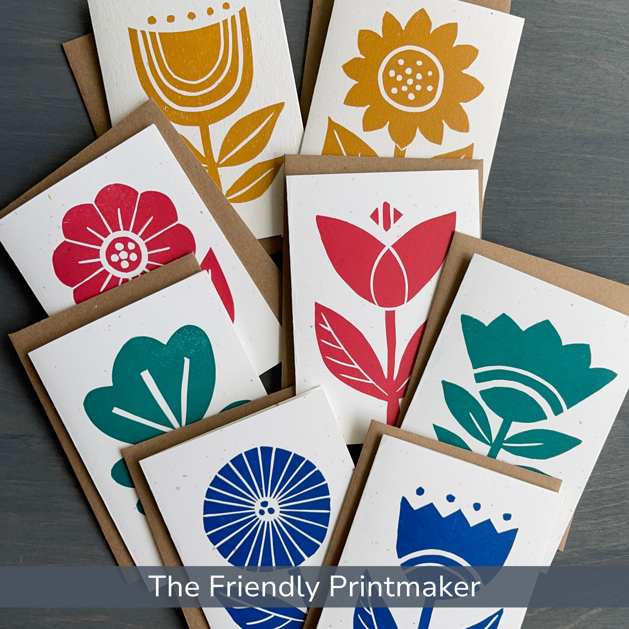 DIY Block-Printed Spring Cards - The Friendly Printmaker
