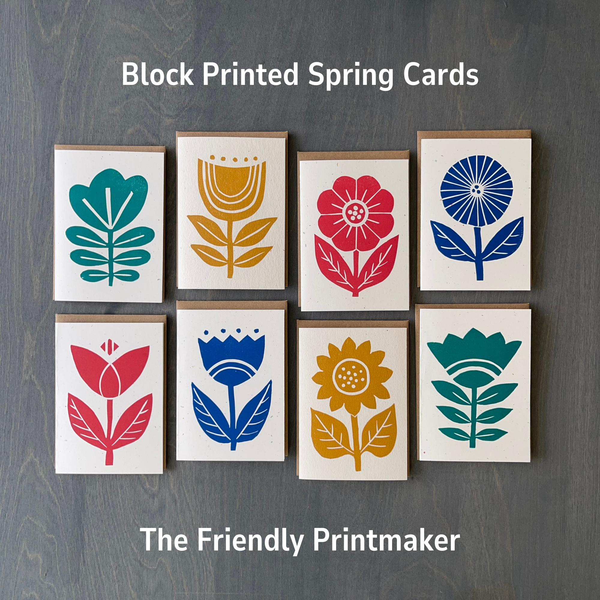 DIY Block-Printed Spring Cards - The Friendly Printmaker